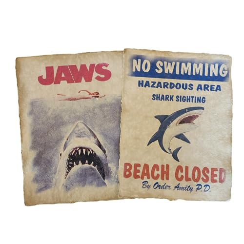 Amazon.com: Jaws aged printed movie Poster/Beach Closed set, Halloween ...