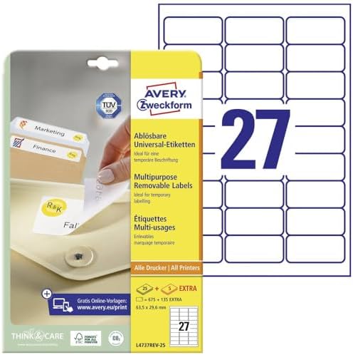 Avery White Self-Adhesive Removable Labels, 8 Labels Per A4 Sheet ...