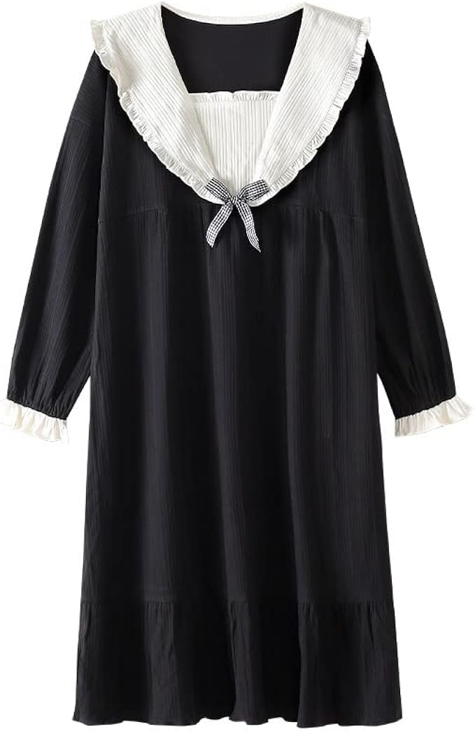 Amazon | HEHW ネグリジェ パジャマ レディース 長袖 綿 肌に優しい ロング丈 ルームワンピース ルームウェア 部屋着 ナイト ...