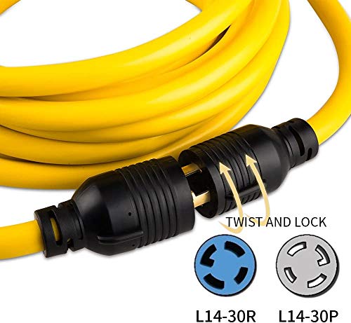 25FT Heavy Duty Generator Locking Power Cord NEMA L14-30P/L14-30R,4X10 ...