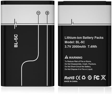 2 Pcs BL-5C Battery, 3.7V 2000mAh Rechargeable BL-5C Battery for Nokia, Household Radio: Amazon ...