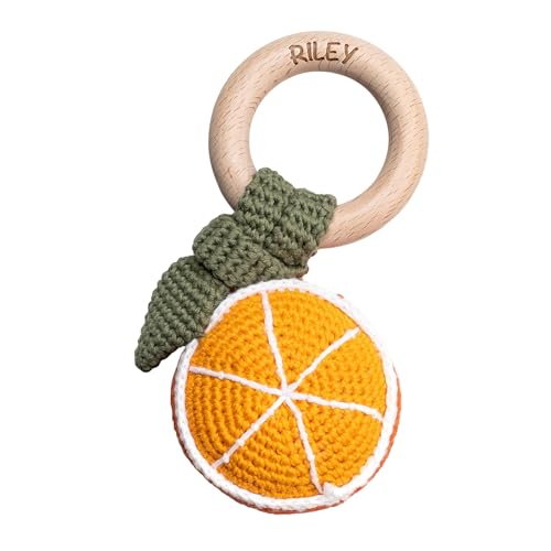Amazon.com: Personalized Hand Crochet Baby Fruit Rattle Gift | Orange ...