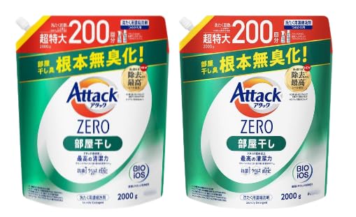 Amazon | 【大容量】まとめ買い アタックAttack ZERO 部屋干し 超特大200回分 2000g×2袋 部屋干し 根本無臭化！ 濃縮洗剤 | ノーブランド品 | 液体洗剤