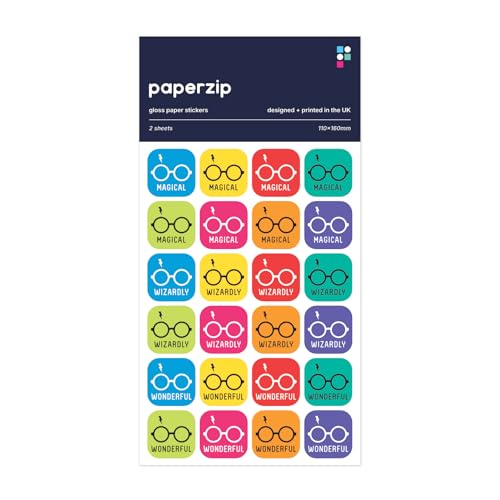 PAPERZIP - Colourful Wizard Glasses Rewards – 48 Stickers for Children, Teachers, Parents ...