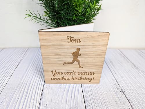 Personalised Wooden Running Birthday Card for Men, 'Can't Outrun ...