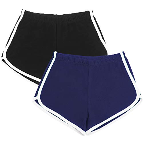URATOT 2 Pack Cotton Sport Shorts Yoga Dance Short Pants Summer Athletic Shorts (Black, Navy, M ...