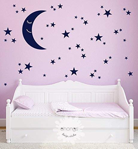 Amazon.com: Moon and Stars Wall Decal/Star Wall Sticker/Kids Room Decal ...