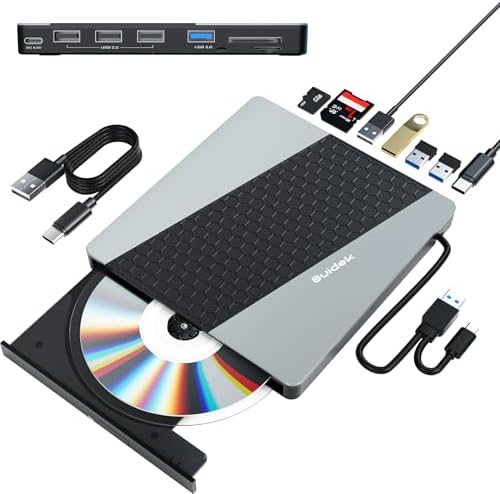 Amazon.com: Unitek External CD DVD Drive for Laptop USB 6-in-1 Portable DVD Player with Card ...