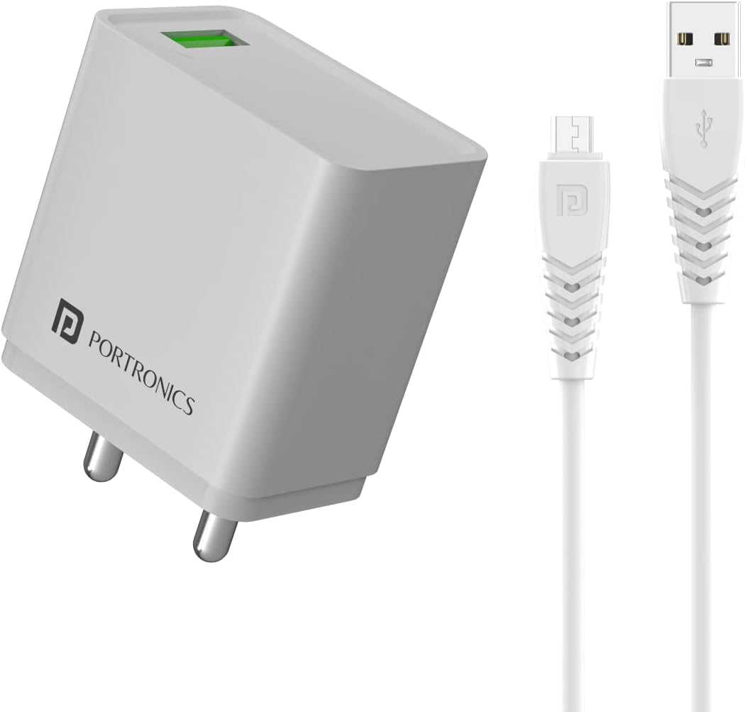 Portronics Adapto One,18W 3A Mach USB Charging Adaptor,Comes with 1M ...