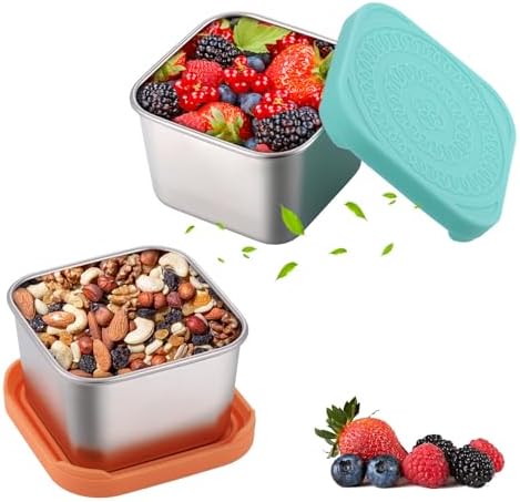 Fentar 2Pcs Stainless Steel Food Containers with Lids, 200ml Snack Pots ...