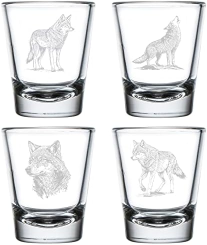 Amazon.com | MIP Set of 4 Shot Glasses 1.75oz Shot Glass Gift Wolf ...