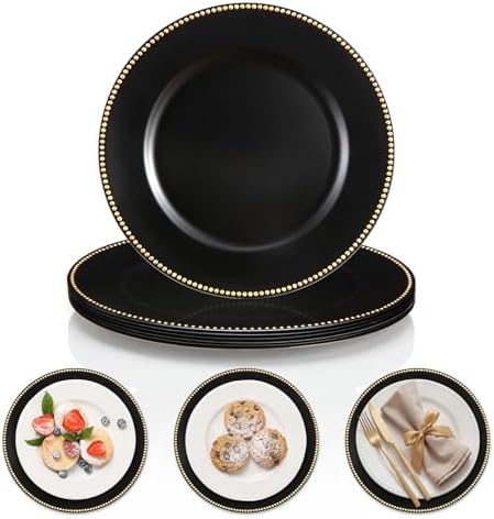 Amazon.com | Bokon 6 Pack Black Charger Plates for Wedding 13 ...