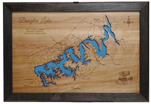 Amazon.com: Douglas Lake, Tennessee: Framed Wood Laser Engraved Map ...