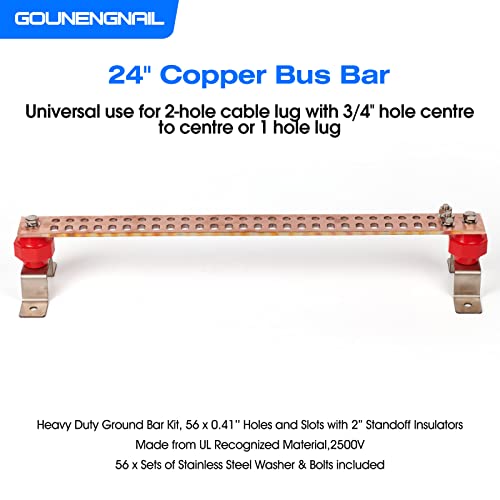 Snapklik.com : 24 Heavy-Duty Copper Ground Bar,Grounding Bar Kit Block