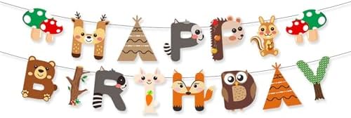 Amazon.com: Woodland Party Decorations Woodland Happy Birthday Banner ...