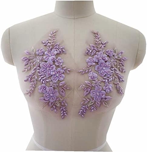 Amazon.com: 2Pcs Embroidered Beads 3D Flower Applique Lace Fabric ...