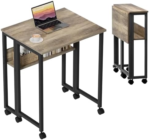 GreenForest Folding Desk Small Rolling Desk with Storage Shelf,31.5 ...