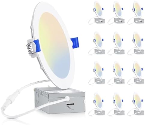 INCARLED 6inch 12W 12Pack 1050LM LED Dimmable Recessed Slim Pot Lights, 2700K 3000K 3500K 4000K ...