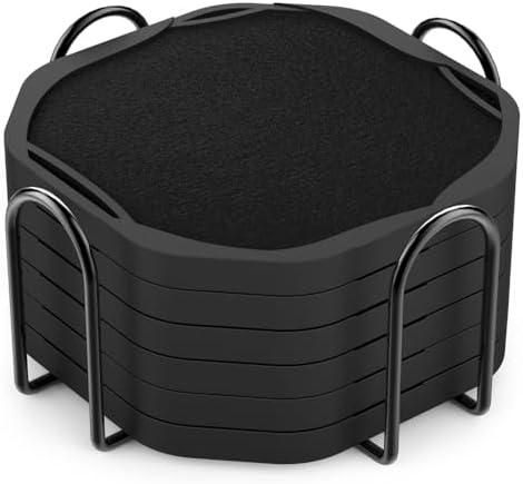 Amazon.com | Juvale 8-Piece Square Black Slate Coasters Set with Holder ...
