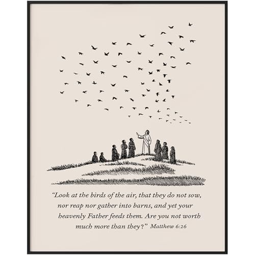 Amazon.com: Modern Christian Jesus Wall Art, Matthew 6:26, Jesus Art ...