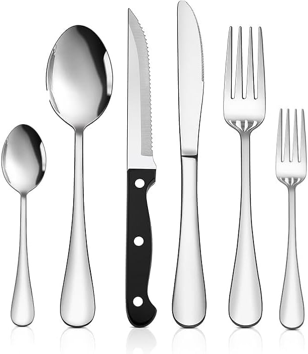 Juego de Cubiertos con Cuchillo para Carne: 48 Piezas Cubiertos de ...