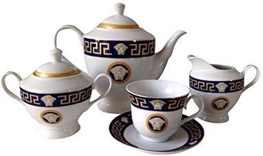 Amazon.com | Greek Key 49 Piece Tea Set Color: Navy: Teapots