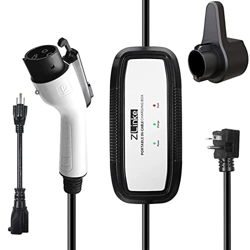 Zlinke Level 1-2 EV Charger,16 Amp 110-240V 25ft Portable Electric Vehicle Charger,NEMA 6-20 ...