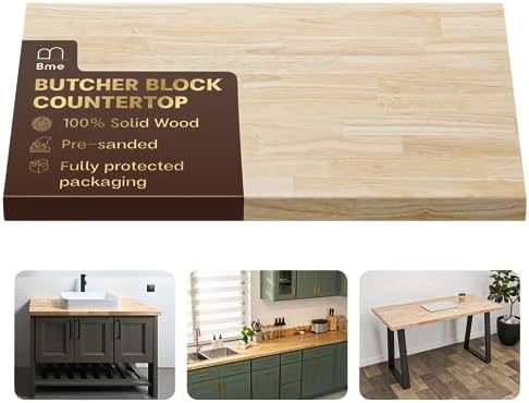 Amazon.com: Bme Hevea Solid Wood Butcher Block Table Top, Desk top ...