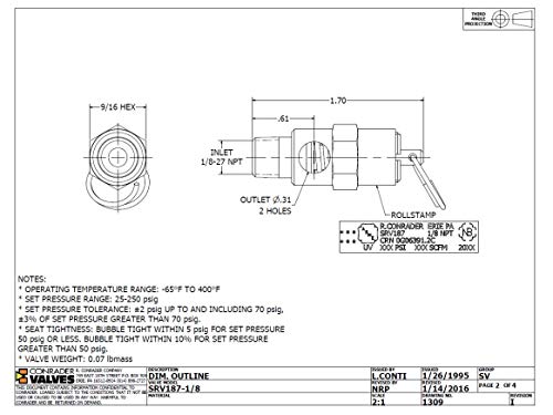 1/8" ASME Brass Safety relief Valve, American made, Compressed air pop ...