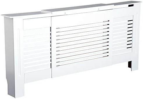 HOMCOM Extendable MDF Radiator Cover Home Office Slatted Design White ...