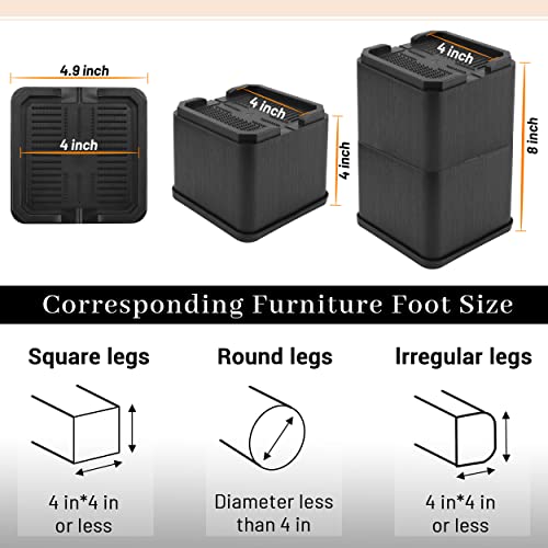 Snapklik.com : 4 Inch Bed Risers Heavy Duty Adjustable Oversized Bed ...