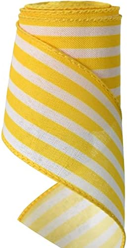 Amazon.com: TONIFUL 2.5 Inch Yellow Stripe Burlap Wired Ribbon, Summer ...