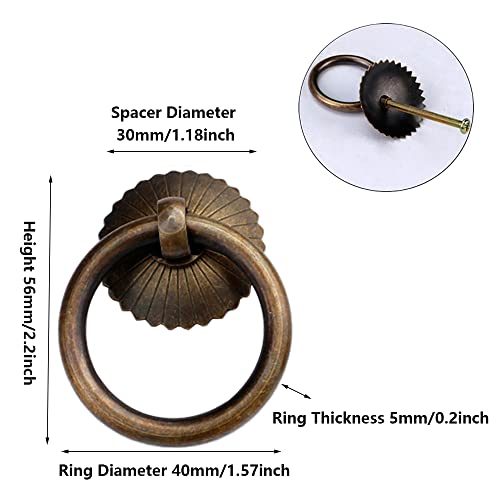 SEIWEI Ring Pull Handles, 40mm Antique Drawer Handles, Drawer Ring Pull Handles Vintage Antique ...