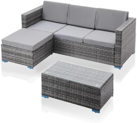 ASOWNSUN 6 Seater Rattan Garden Furniture, Mixed Grey Rattan Garden ...