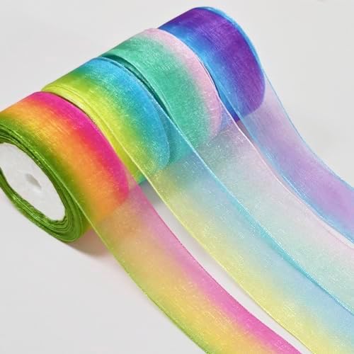 Amazon.com: 4 Rolls Rainbow Organza Ribbons for Craft,1 Inch Wide ...