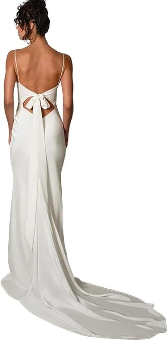 Generic Wedding Dress for Bride Modest Open Back Long Beach Bridal ...