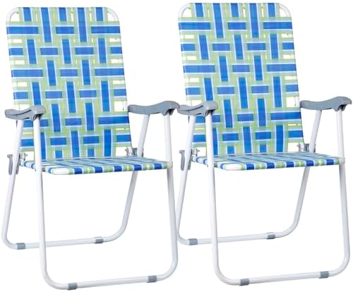 Amazon.com : Outvita Webbed Lawn Chairs Set of 2, Foldable Metal Patio ...