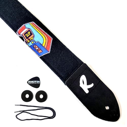 Amazon.com: Arcade Game Guitar Strap, Geeky, Genuine Leather Ends ...