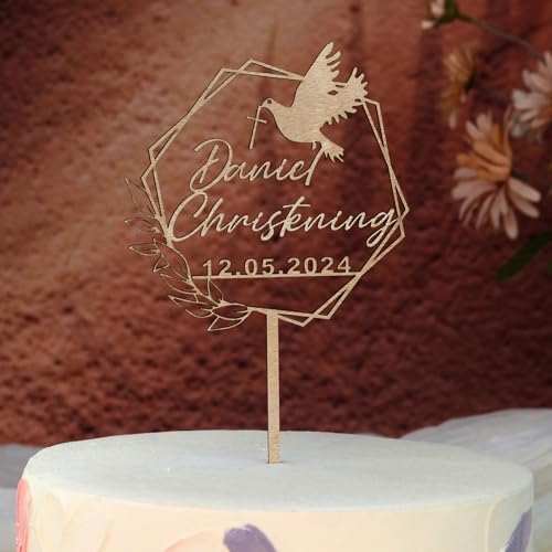 Amazon.com: Personalized Dove with Cross Mi Bautizo Cake Topper,13 ...