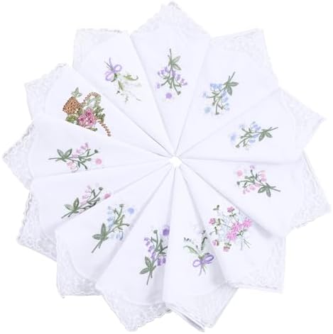 Handkerchiefs for Women, 12 Pcs Soft Floral Cotton Handkerchiefs with ...