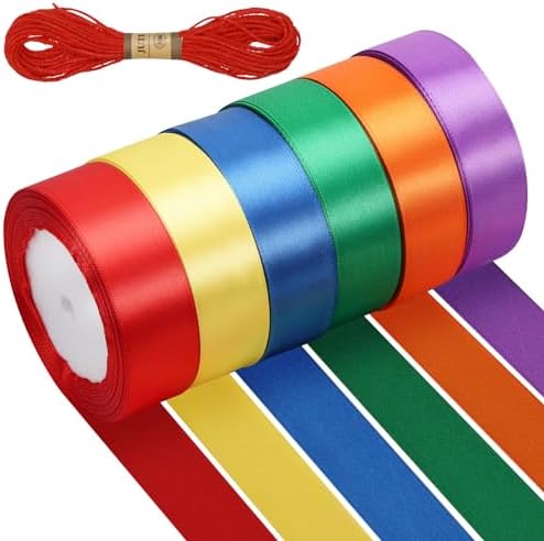 60M Rainbow Satin Ribbon Set – 6 Rolls of 50mm Wide, Vibrant Colours ...