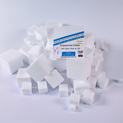 White Styrofoam Polystyrene Cubes for Kids Modelling Pack of 100 3D ...