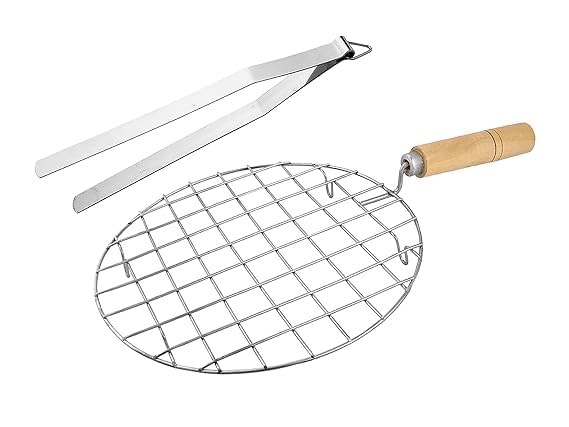 Buy Wire Round Wooden Handle Roaster with Chimta Steel Cooking Tong ...