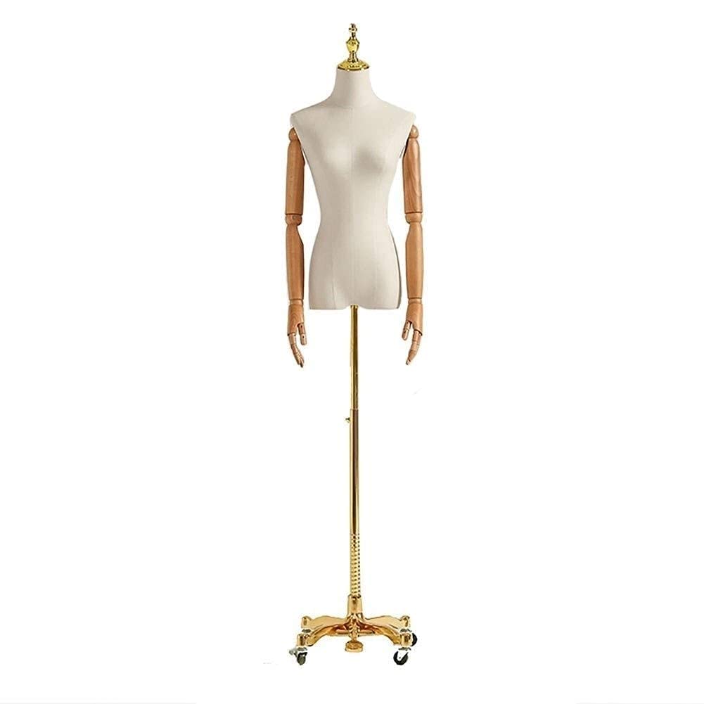 Buy Mannequin Body Torso with Wooden Arms& Gold Caster Wheels Base ...