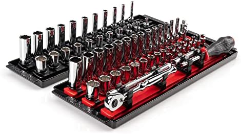 TEKTON 3/8 Inch Drive 12-Point Socket and Ratchet Set with Rails, 36 ...