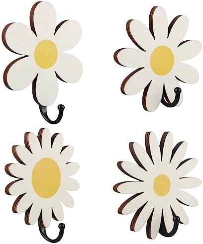 Amazon.com: Thyle 4 Pcs Daisy Wall Hooks Kids Wooden Wall Adhesive ...