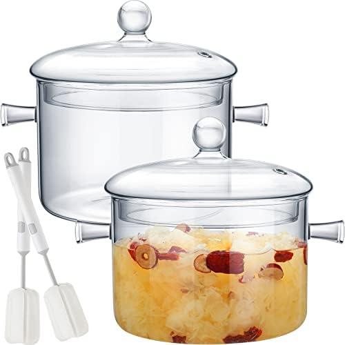 Amazon.com: Sabary 2 Pcs Glass Pot with Cover Glass Saucepan Stovetop ...