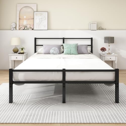 DUMEE Double Bed Frame with Wood Headboard and Footboard, Metal Full ...