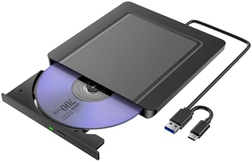 External CD DVD Drive, Ultra Flat USB 3.0 & USB-C CD/DVD Drive External ...