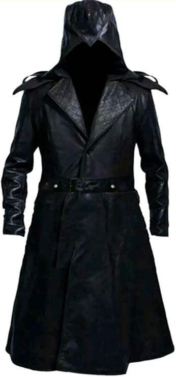 Assassin Men's Black Faux Leather Trench Long Coat - Gaming Cosplay ...